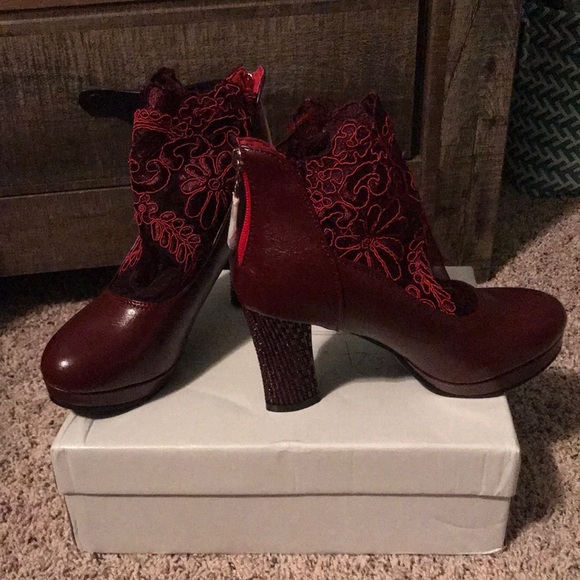 Shoes | Burgundy Lace Boot Heels | Poshmark